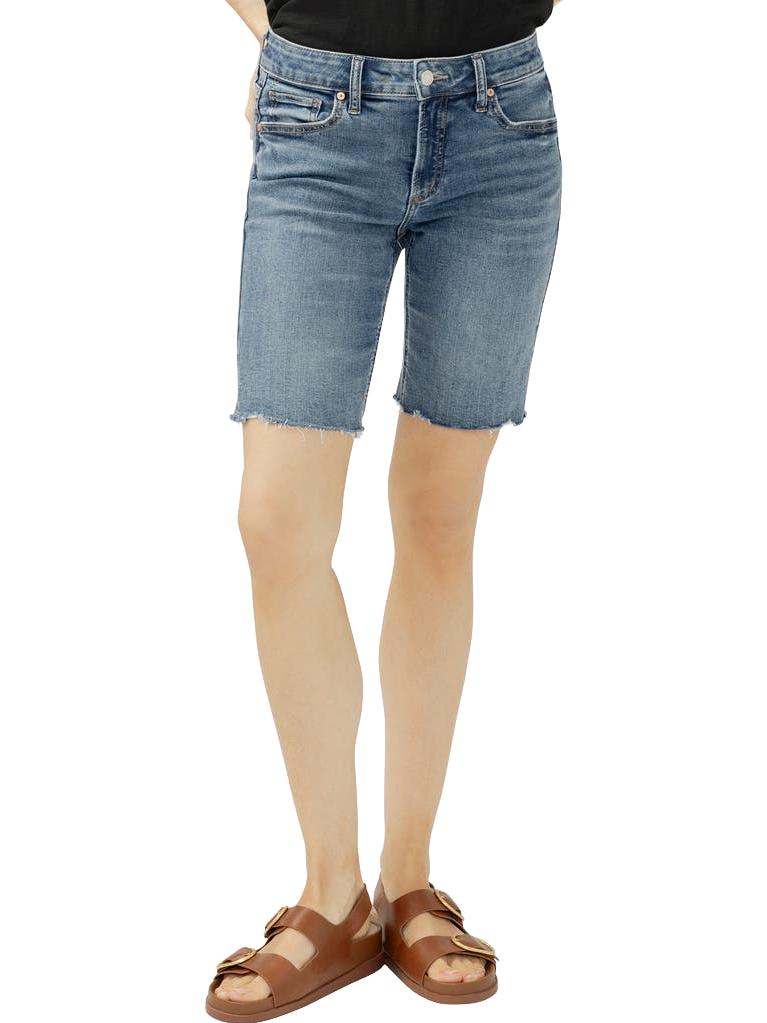 SILVER JEANS CO. Elyse Curvy Raw Hem Denim Bermuda Shorts